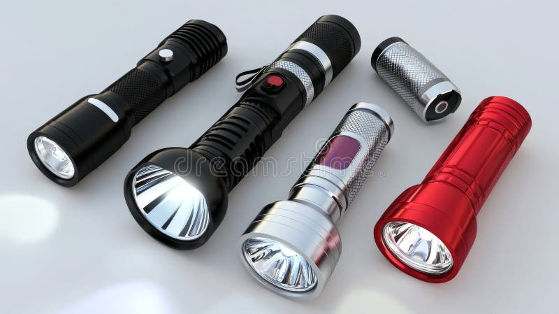 Multiple Pocket Flashlights are Presented from Different Angles, Such ...