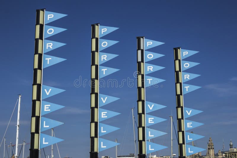 Multiple Port Vell signs stock image. Image of direction - 33164349