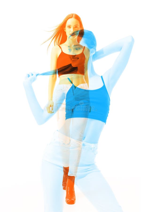 Multiple Portrait with Glitch Duotone Effect Stock Image - Image of ...