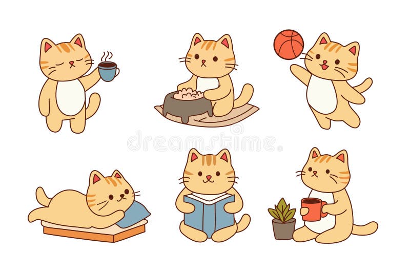 Multiple Pose Different Activity of Cat. Animals Cartoon. Stock Vector ...