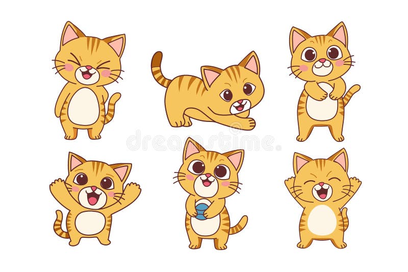 Multiple Pose Different Activity of Cat. Animals Cartoon. Stock Vector ...