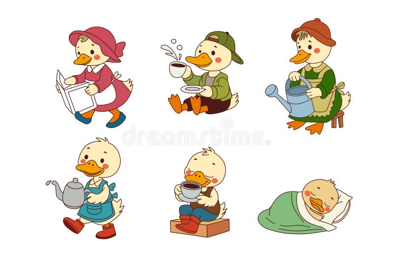 Multiple Pose Different Activity of Duck. Animals Cartoon. Stock Vector ...