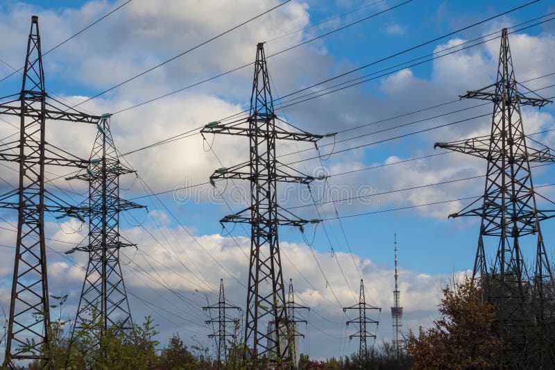 Multiple Powerline Support Towers Stock Photo - Image of engineering ...