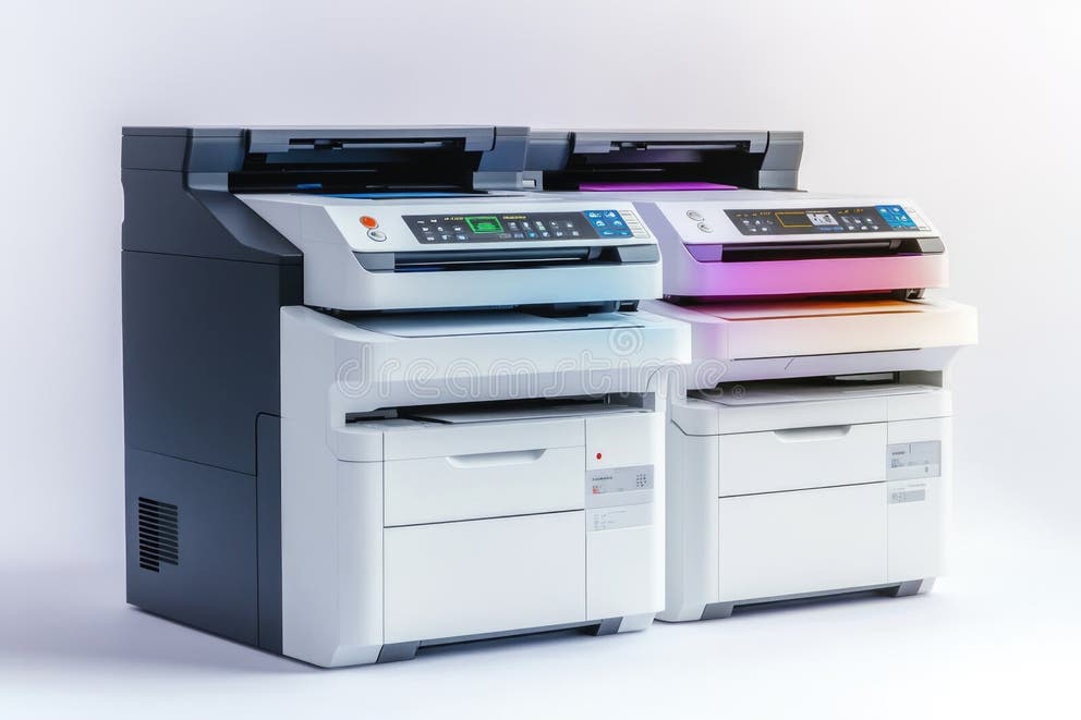 Multiple Printers Arranged Side by Side in an Office Setting, Possibly ...