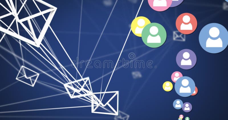 Multiple Profile Icons Floating Against Network of Message Icons on ...