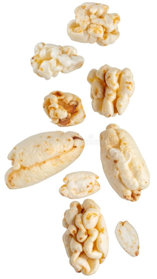 Multiple Puffed Rice Clusters Levitating on Transparent Background ...