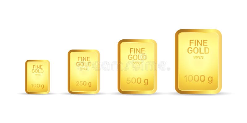 Multiple Pure Gold Bars with Shadows and Weight Labels Isolated on ...