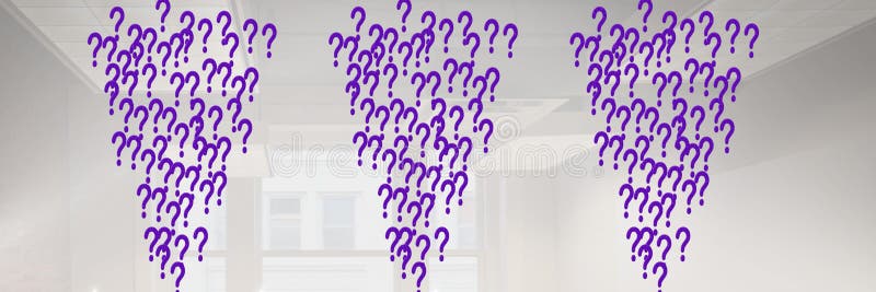 Multiple Purple Question Marks Against a White Office Building ...