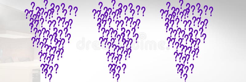 Multiple Purple Question Marks Against a White Office Building ...