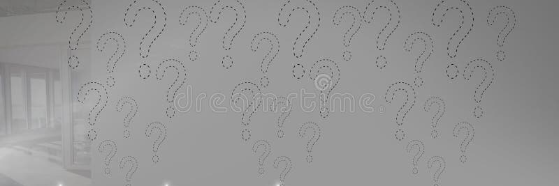 Multiple Question Marks Against a White Office Building Background ...