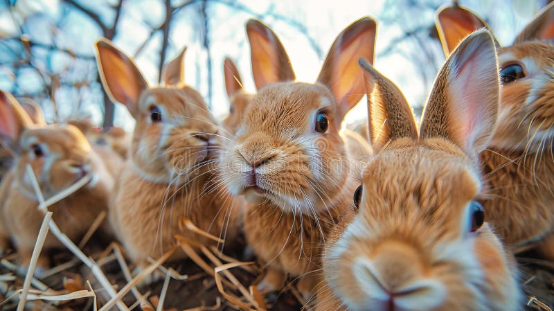 Multiple Rabbits Sitting Close To Each Other in a Group Stock ...