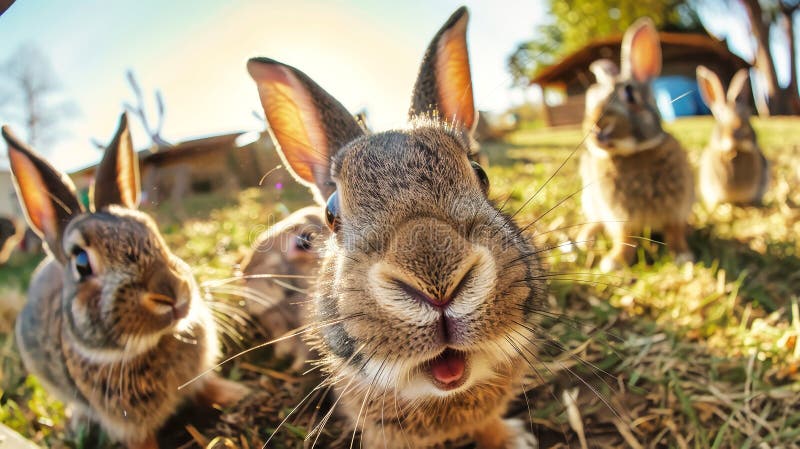 Multiple Rabbits Sitting Close To Each Other in a Group Stock ...