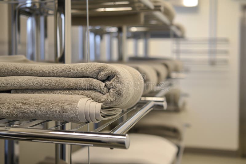 Multiple Rails with Towels in a Commercial Laundry Room Stock Photo ...