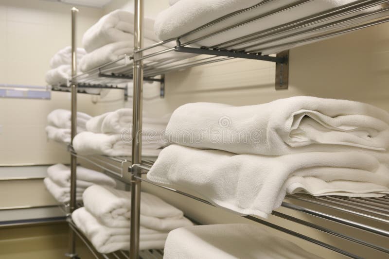 Multiple Rails with Towels in a Commercial Laundry Room Stock Photo ...