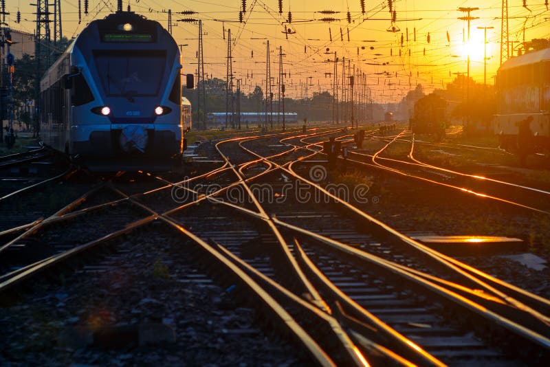 Train on Railway Tracks Intersection Editorial Photography - Image of ...