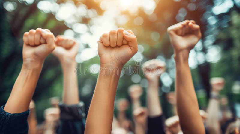 Multiple Raised Fists of Diverse Individuals Captured at a Protest ...