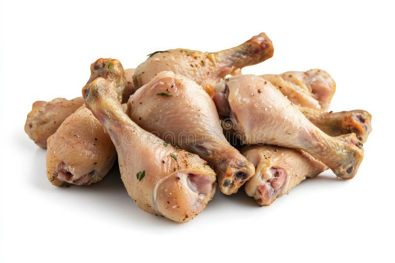 Raw Chicken Drumsticks Pile on White Background. Artificial ...