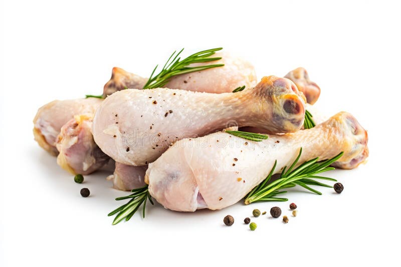 Raw Chicken Drumsticks Pile on White Background. Artificial ...
