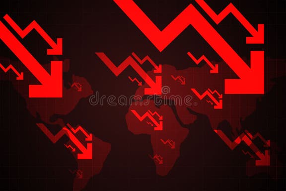 Multiple Red Arrows Falling Across World Map Symbolize Global ...