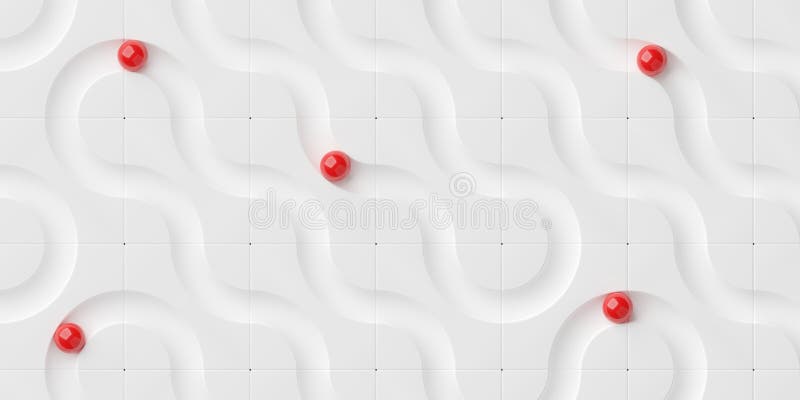 Multiple Red Balls or Spheres in White Curvy Maze or Labyrinth ...