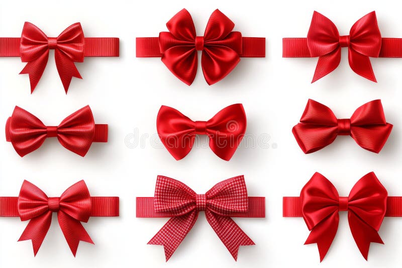 Multiple Red Bows in Different Styles are Visually Organized on a Clean ...