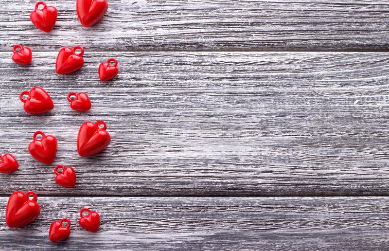 Multiple Red Hearts on Gray Painted Rustic White Wooden Background ...