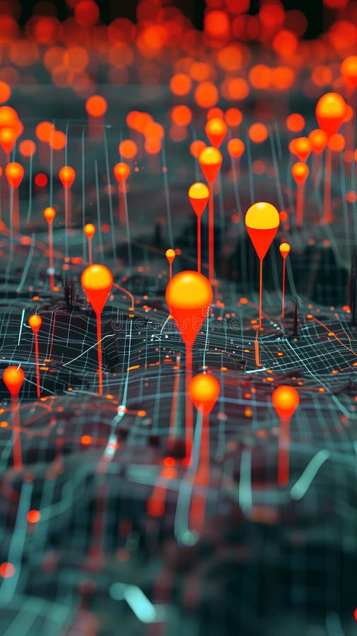 Multiple Red Location Markers on a Digital Network Stock Image - Image ...
