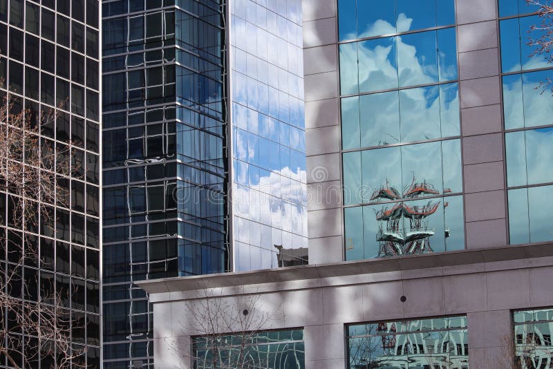 Multiple Reflections Sky Clouds Towers Building in Glass Panels Regina ...