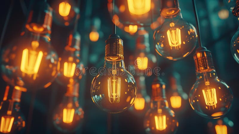 Multiple Retro-style Light Bulbs in a Dim Room, Emitting a Nostalgic ...
