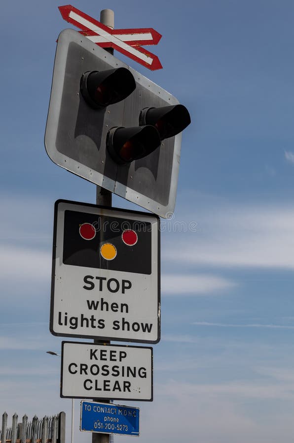 Multiple Road Traffic Signs Indicating Level Train Crossing Birkenhead ...