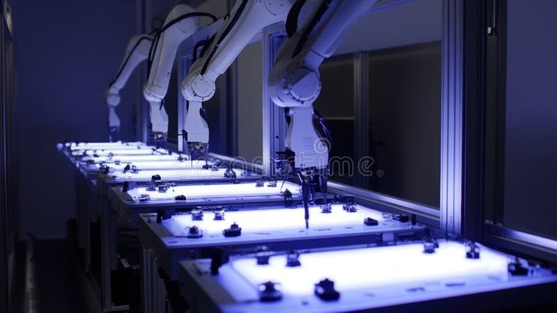 Robotic Arms Working on Assembly Line in Manufacturing Plant Stock ...