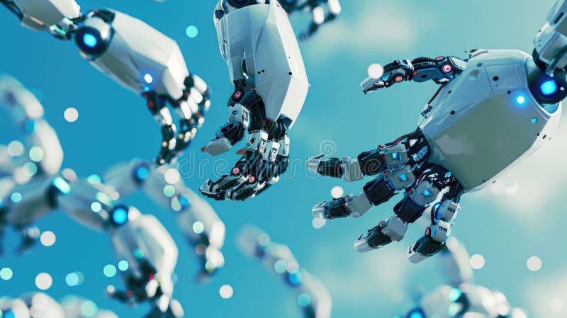 Multiple Robotic Arms Reaching Towards the Sky Stock Photo - Image of ...