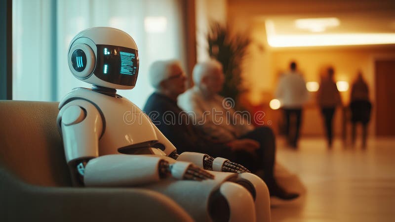 Robots in Senior Living Facility Stock Illustration - Illustration of ...