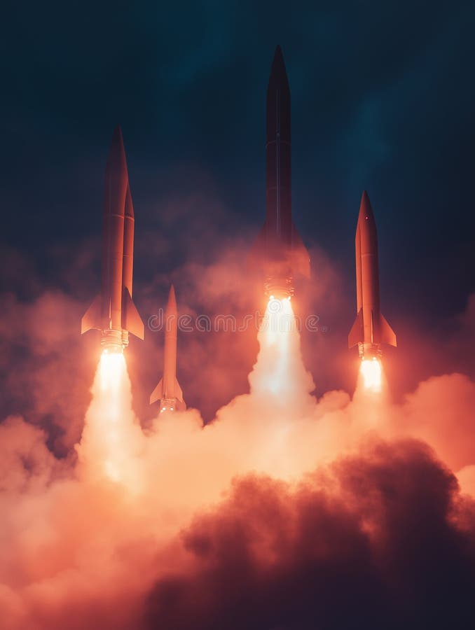 Multiple Rockets Launch Simultaneously from a Missile Facility during ...