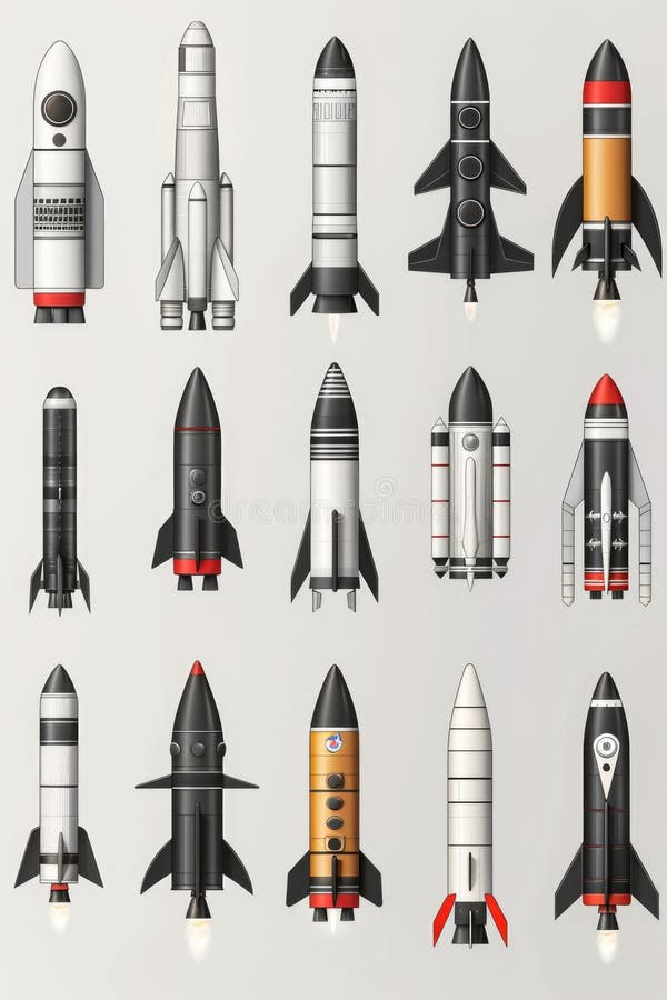 Multiple Rockets on a White Background, Useful for Science or ...