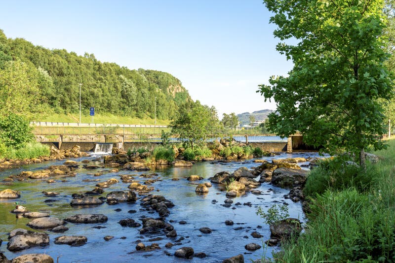 Multiple Rocks in Front of a Small Dam on a River Near Algard Town ...