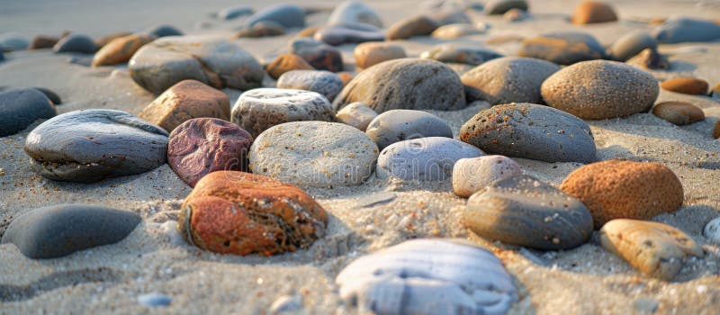 Assorted Rocks in Sand stock image. Image of texture - 309970453