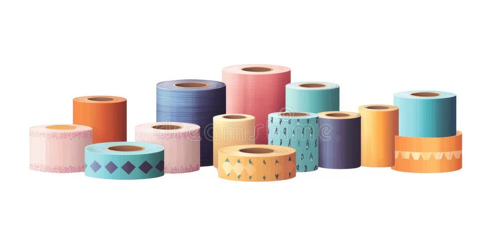 Multiple Rolls of Craft Paper Tape Stacked in Different Sizes, Clean ...