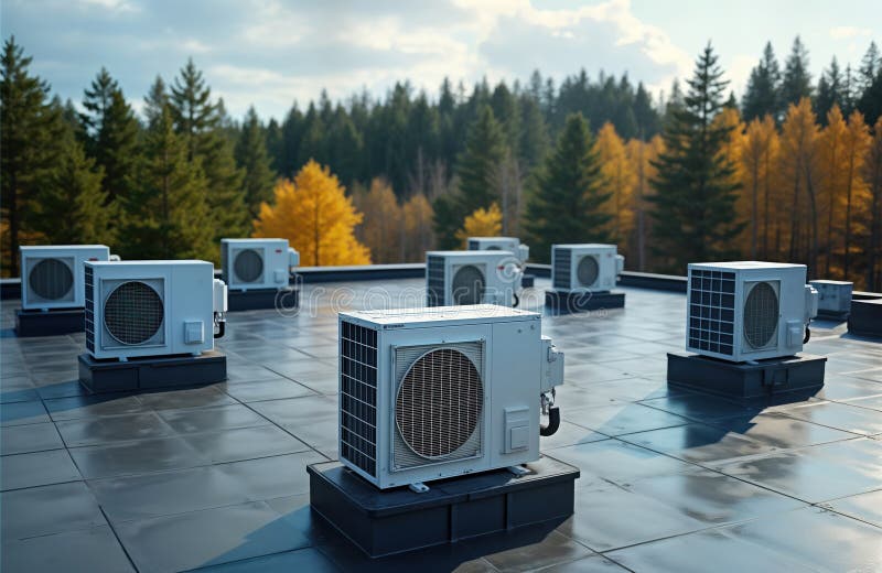 Multiple Rooftop Air Conditioning Units Installed on Building ...