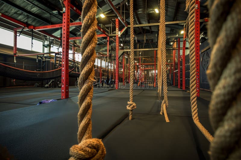 Multiple Ropes are Seen Hanging from the Ceiling of a Gym, Creating a ...