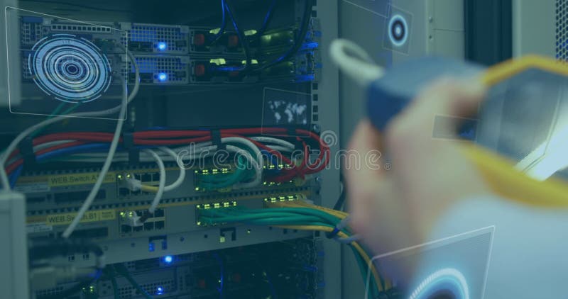 Multiple Round Scanners Against Mid Section of Man Working in Computer ... Multiple Round Scanners Against Mid Section of Man Working in Computer ...