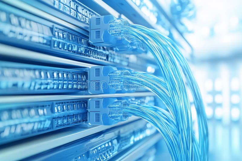 Multiple Rows of Network Cables Connected To Server Racks in a Tech Driven Environment ...