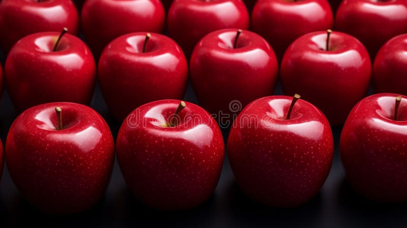 Multiple Rows of Perfect Red Apples. Neural Network Ai Generated Stock ...