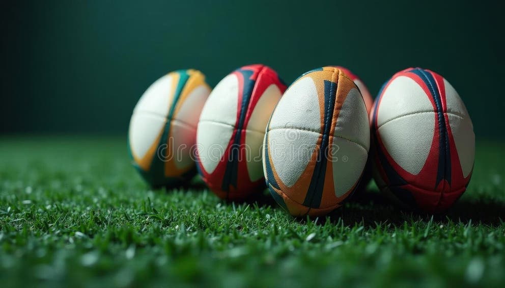 Multiple Rugby Balls, Various Angles, Studio Shot, Multiple, Rugby ...
