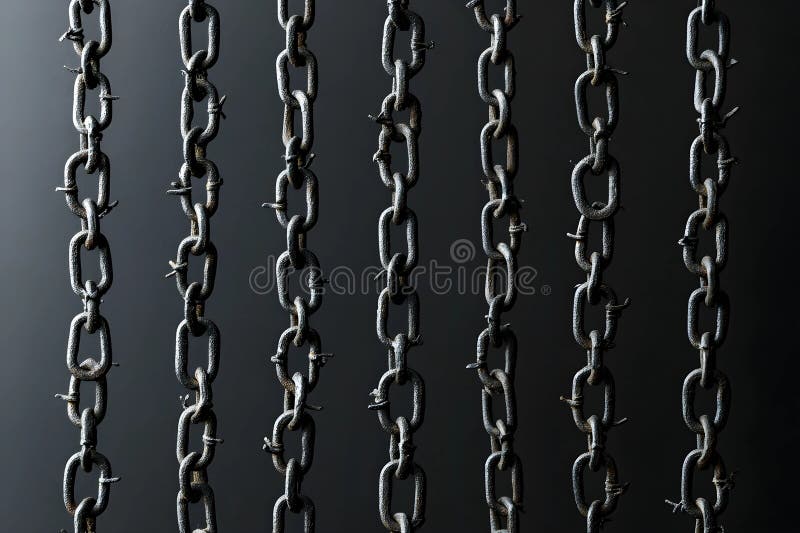Multiple Rusted Chains Hanging Vertically Against a Dark Background ...