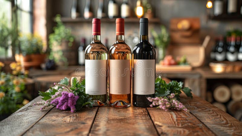 Multiple Rustic Wine Bottle Mockup Set with Blank Labels for ...
