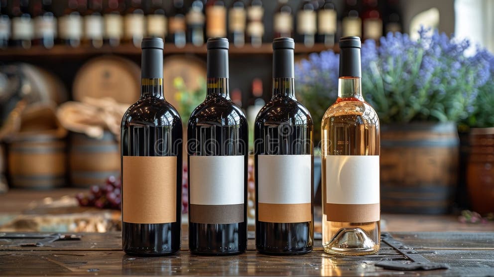 Multiple Rustic Wine Bottle Mockup Set with Blank Labels for ...