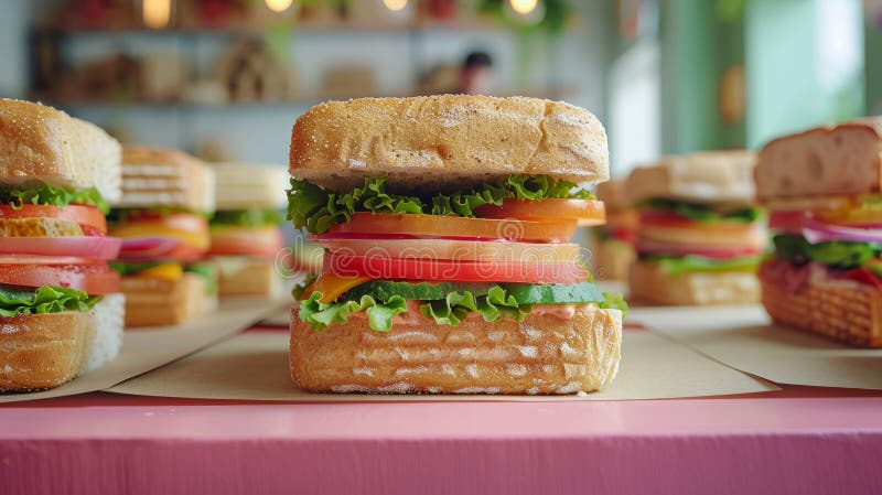 Multiple Sandwiches on a Counter Stock Photo - Image of healthy, bread ...
