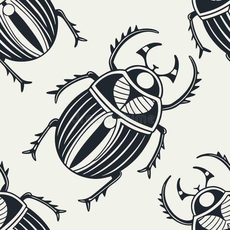 Intricate Black and White Illustration of Scarab Beetles on a Light ...