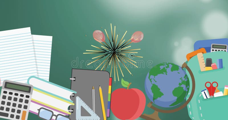 Multiple School Concept Icons Against American Flag in Background Stock ...